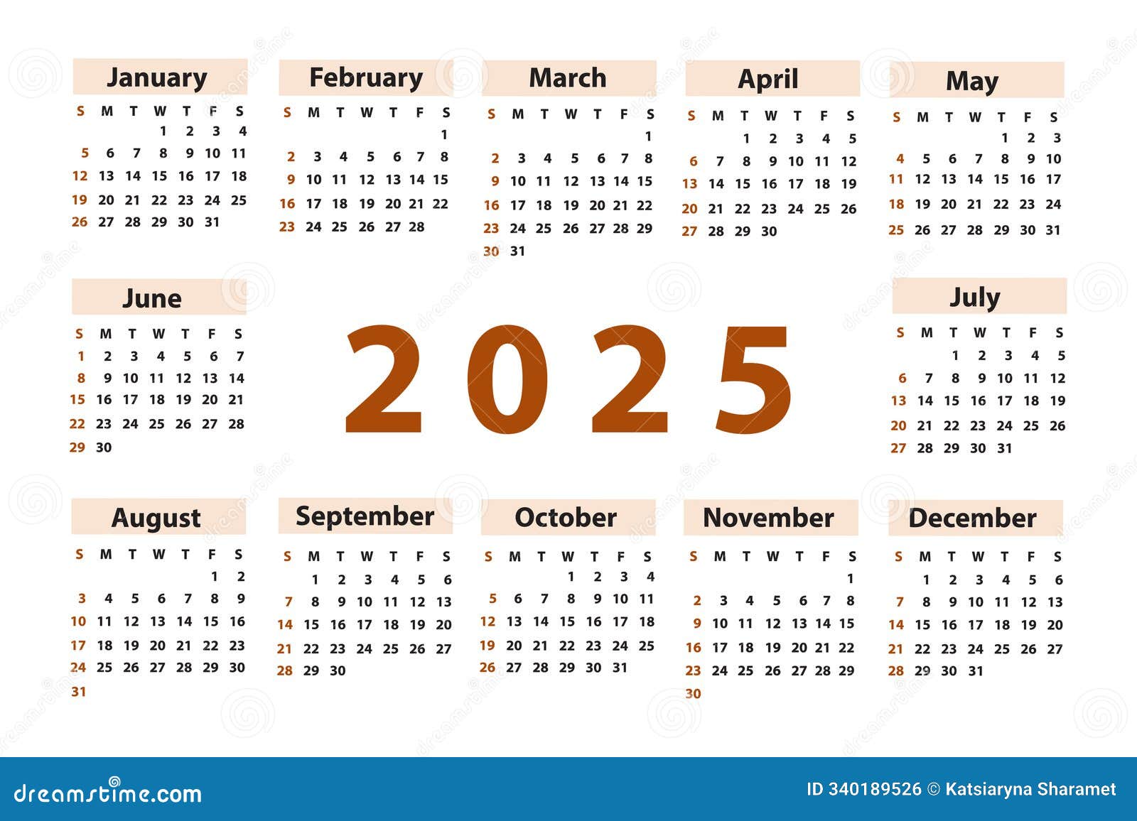 Calendar 2025 Starting from Sunday. Vector Illustration Stock ...