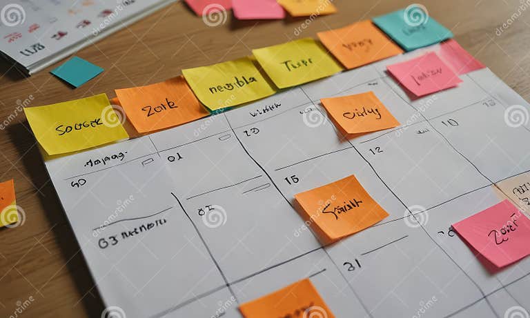Calendar with Sticky Notes on it Stock Illustration - Illustration of ...