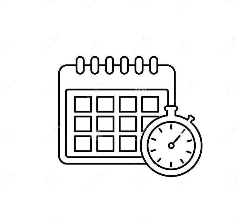 Calendar and Stopwatch Thin Line Icon. Vector Stock Illustration ...
