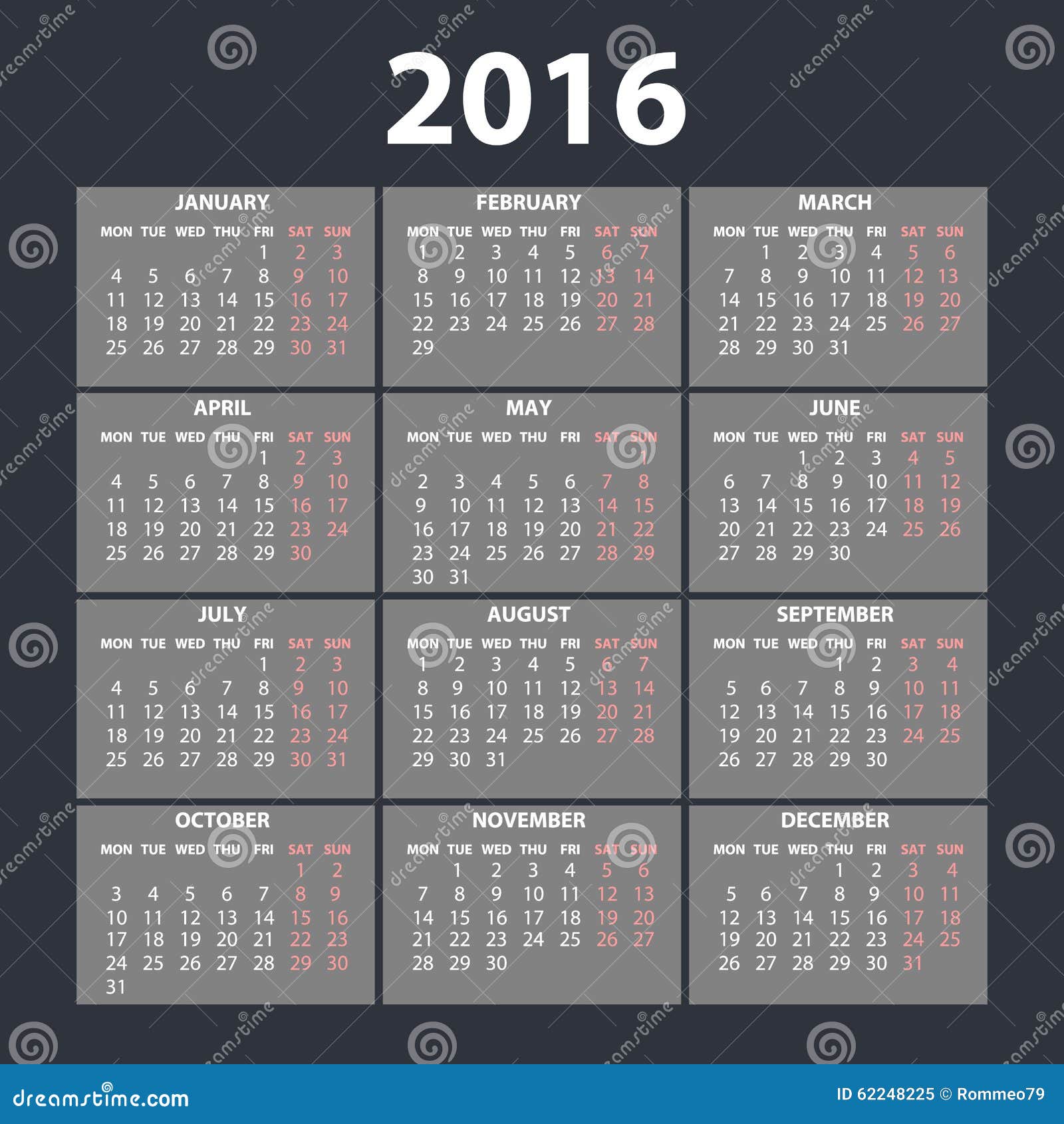 Calendar Style Flat Leap Year 366 Days. Calendars Design 2016 Vector ...