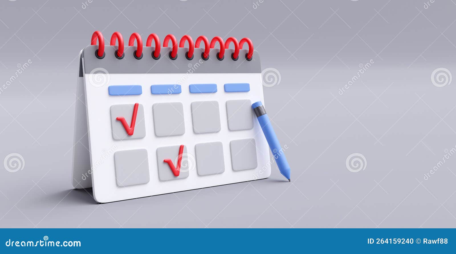 Calendar, Task Check List. Table Organizer and Pencil, Checkmarks, 3d ...