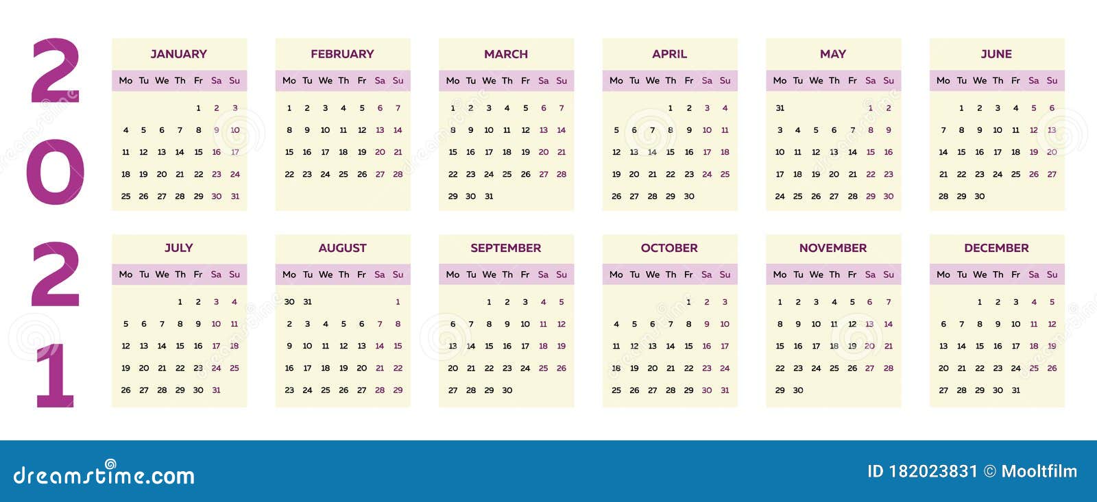 The 2021 Calendar Template with Classical Vertical Columns Stock Vector ...