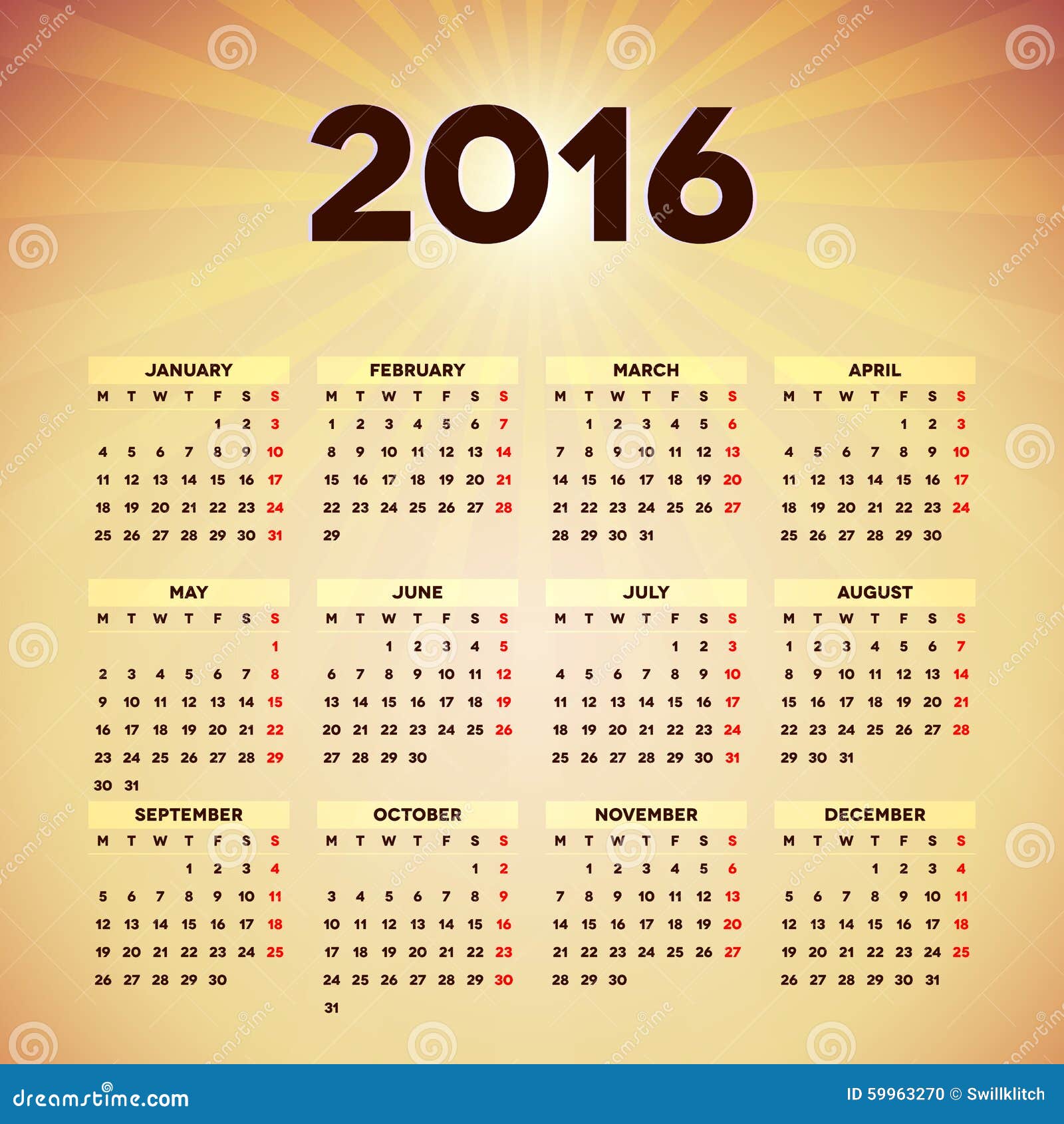 Calendar 2016 Template Design Stock Vector - Illustration of date ...