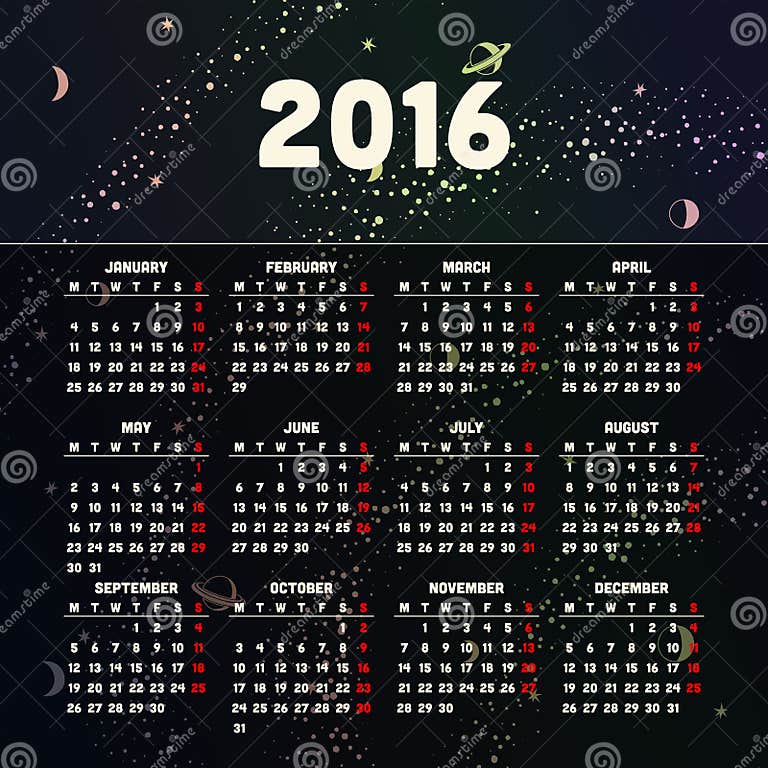 Calendar 2016 Template Design Stock Vector - Illustration of planner ...