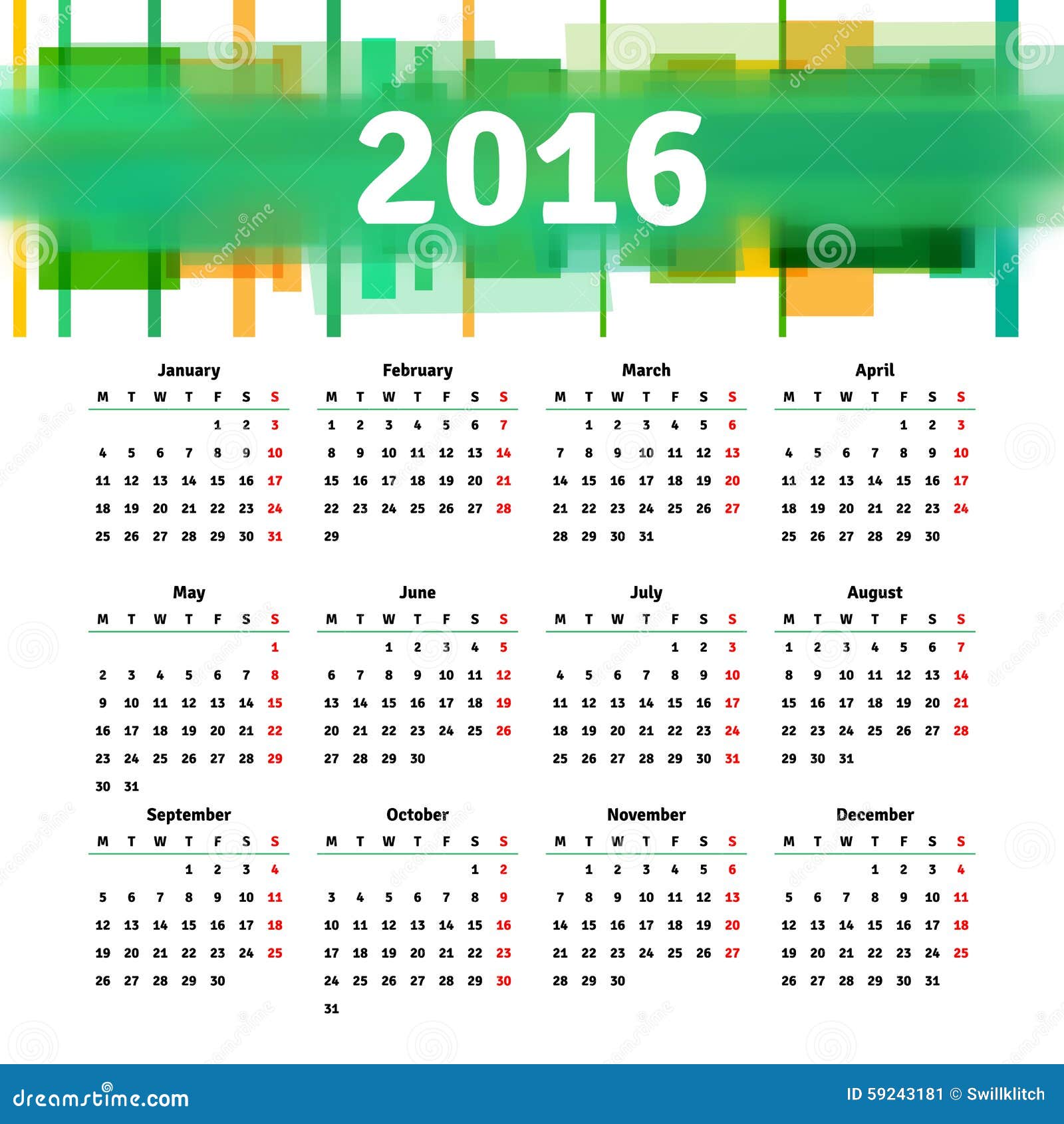 Calendar 2016 Template Design with Header Picture Stock Vector ...