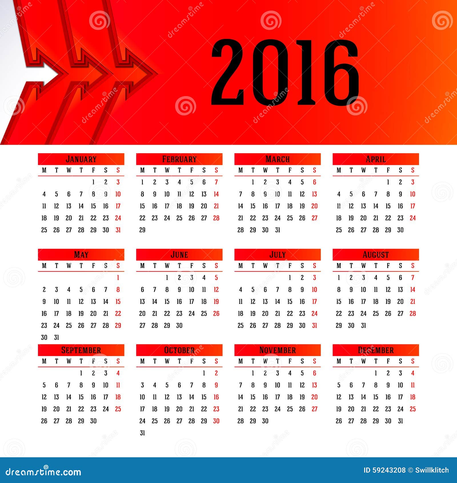 Calendar 2016 Template Design with Header Picture Stock Vector ...