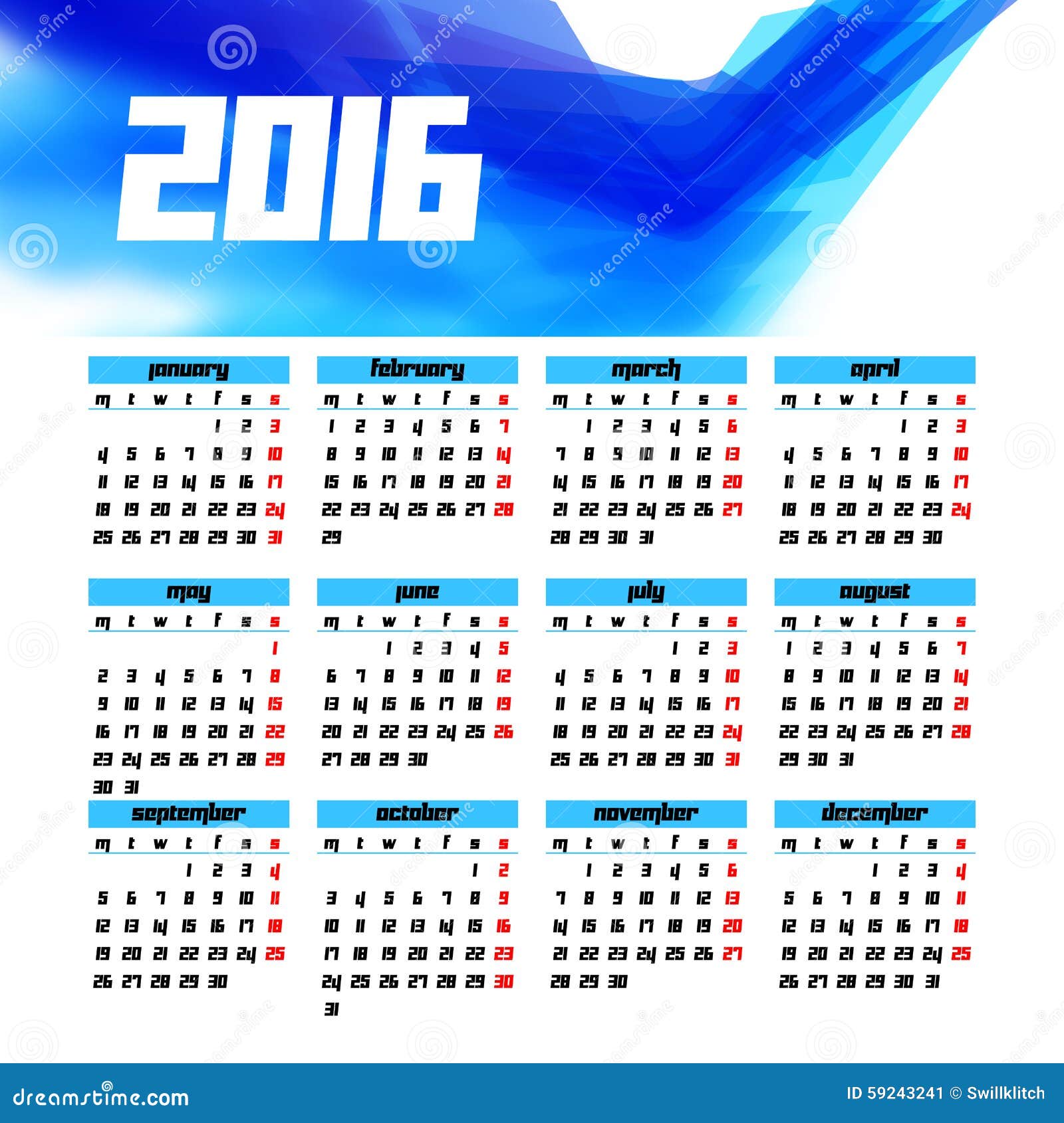 Calendar 2016 Template Design with Header Picture Stock Vector ...