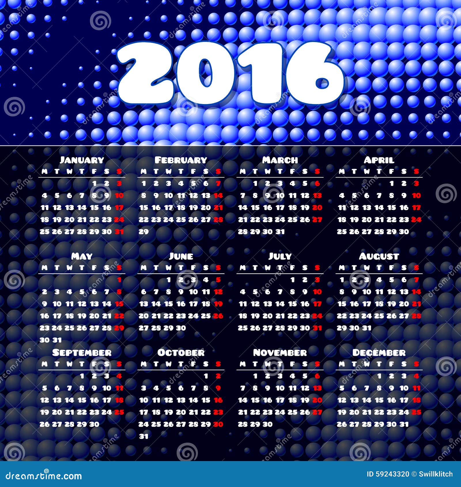 Calendar 2016 Template Design with Header Picture Stock Vector ...