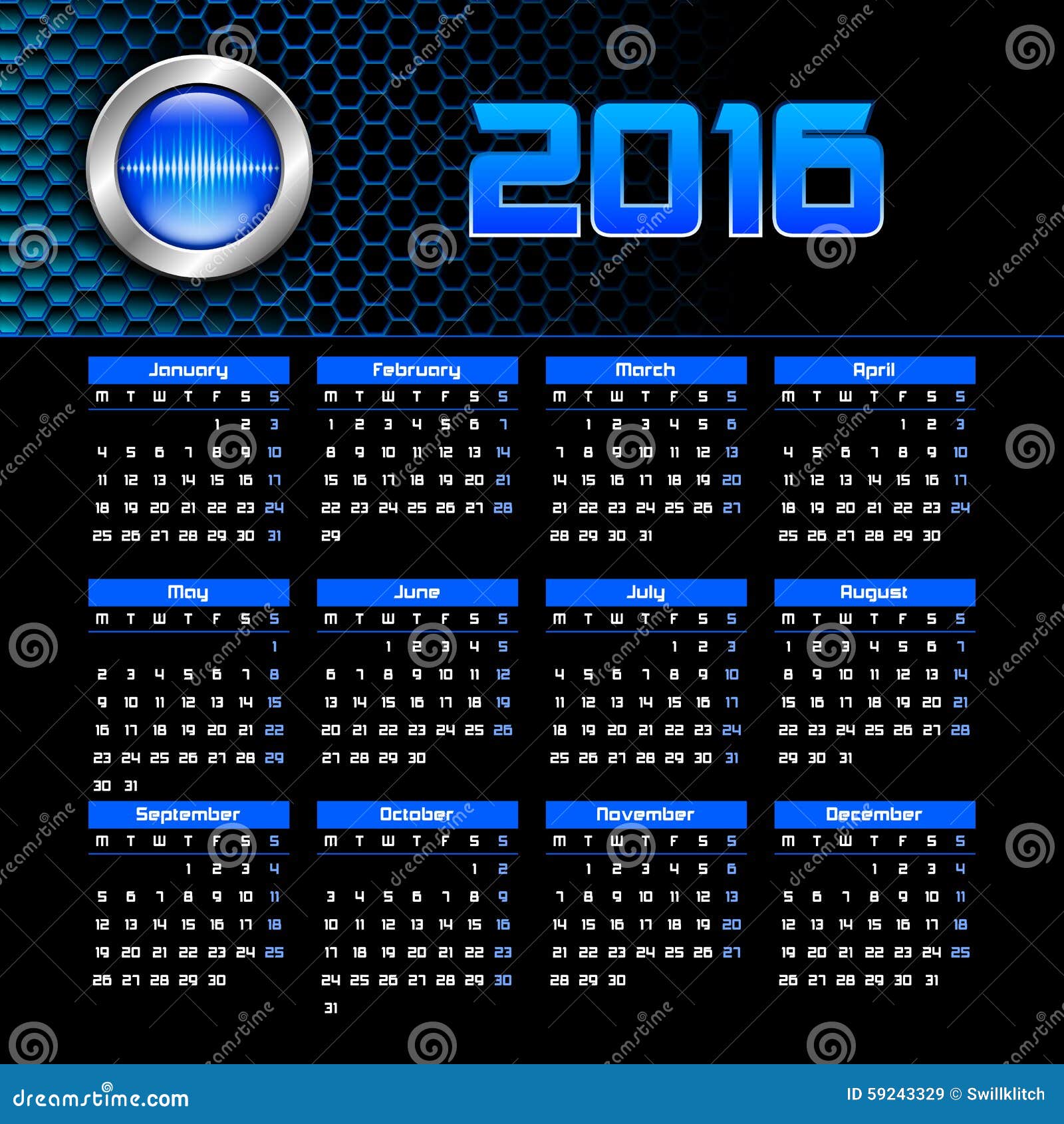 Calendar 2016 Template Design with Header Picture Stock Vector ...