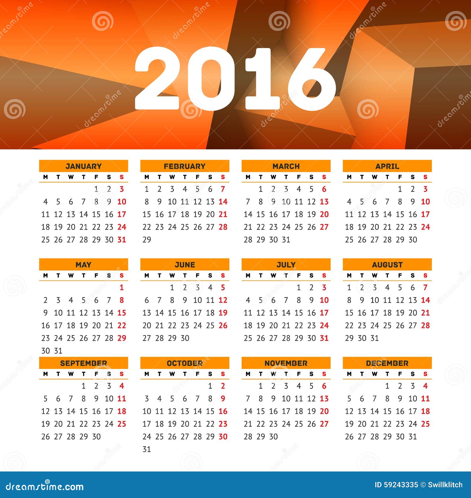 Calendar 2016 Template Design with Header Picture Stock Vector ...