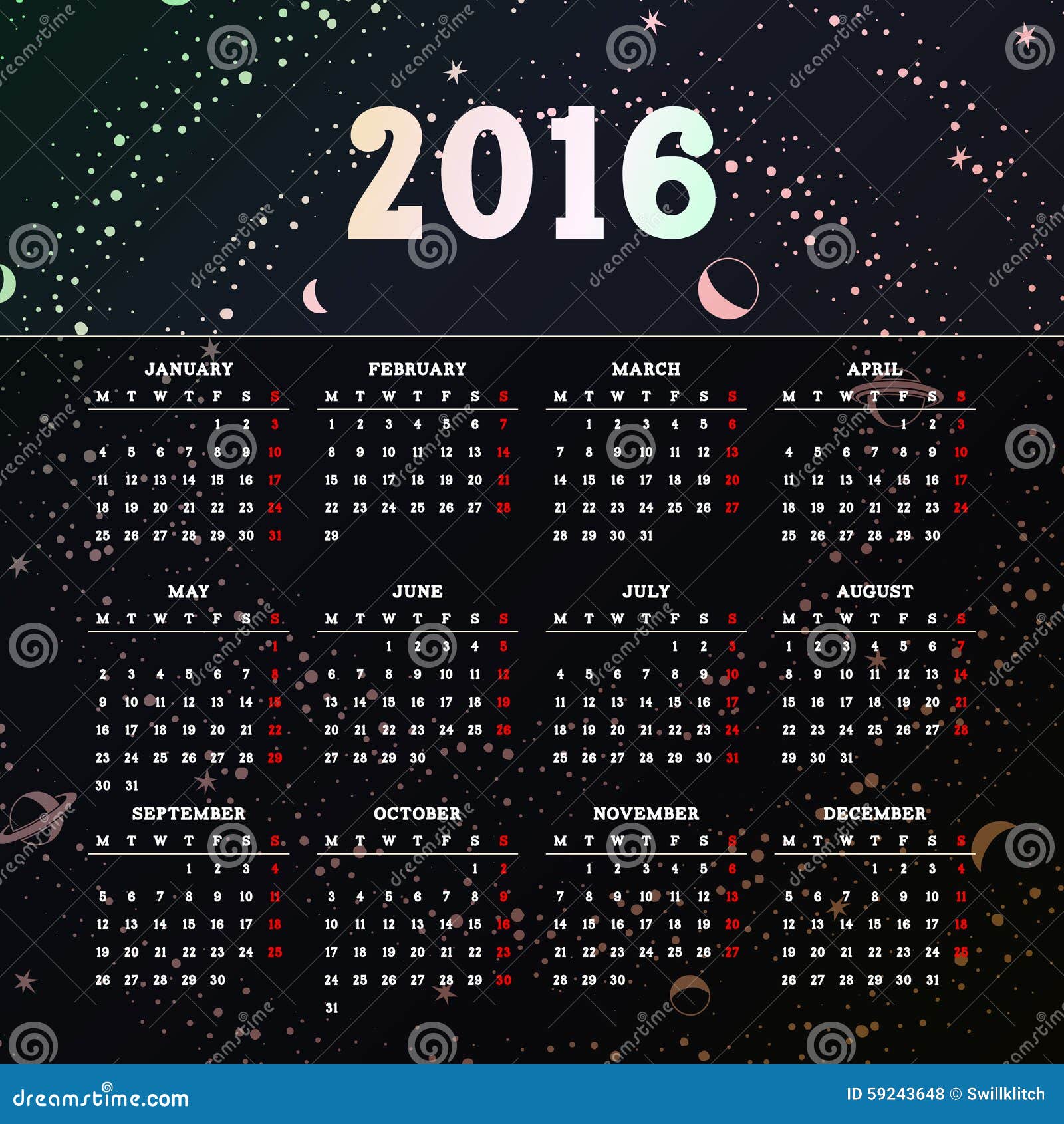 Calendar 2016 Template Design with Header Picture Stock Vector ...