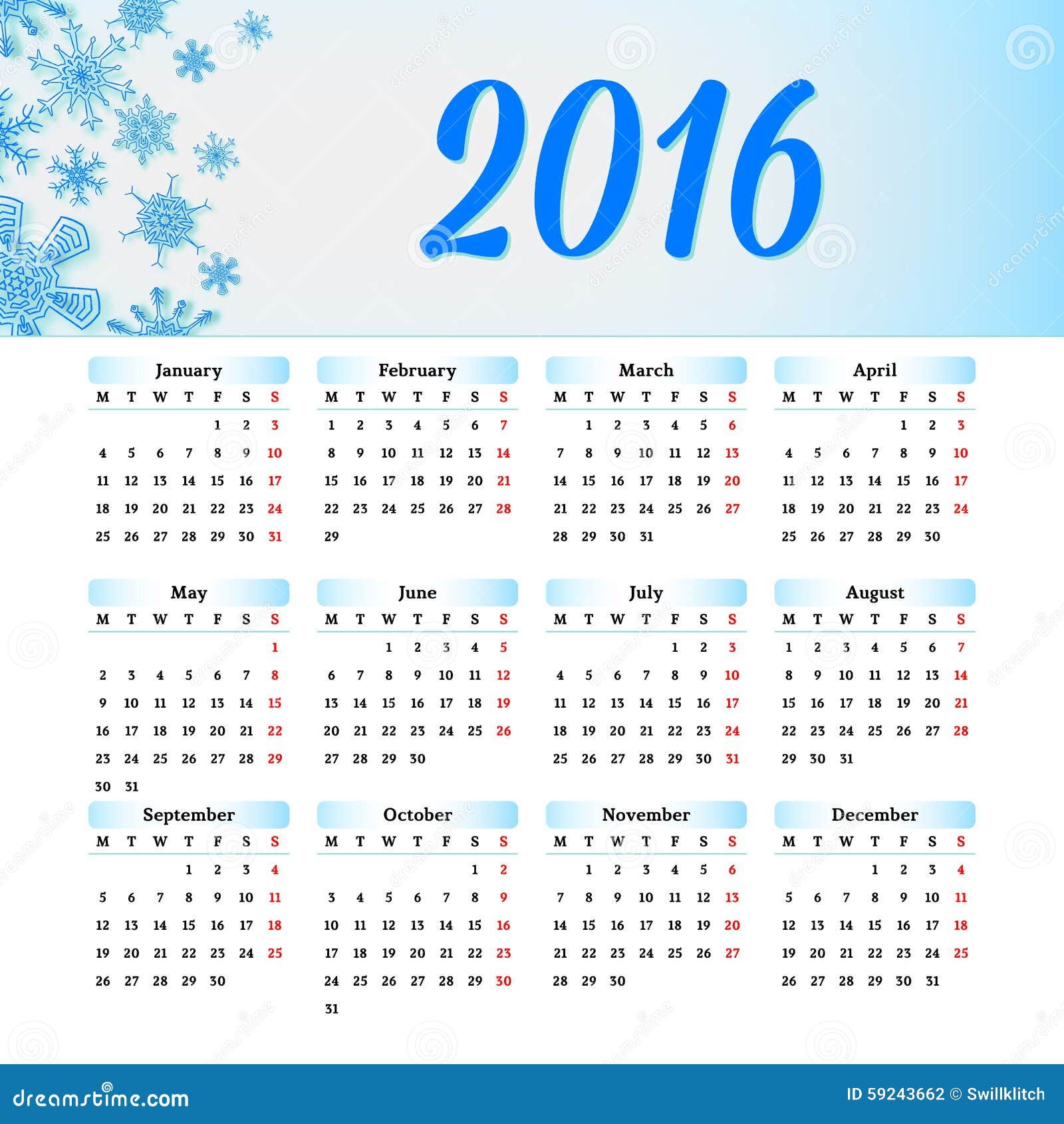 Calendar 2016 Template Design with Header Picture Stock Vector ...
