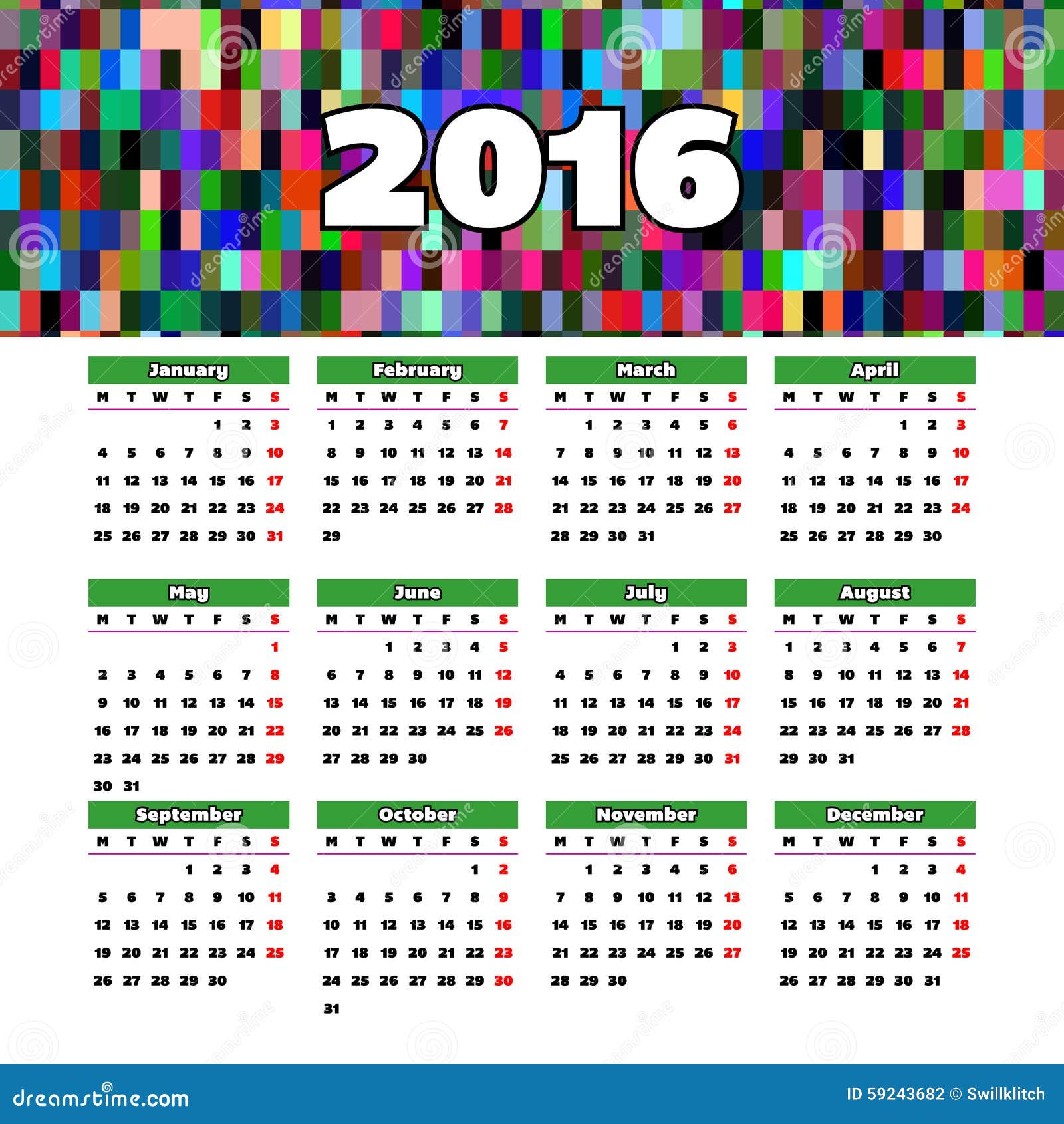 Calendar 2016 Template Design with Header Picture Stock Vector ...