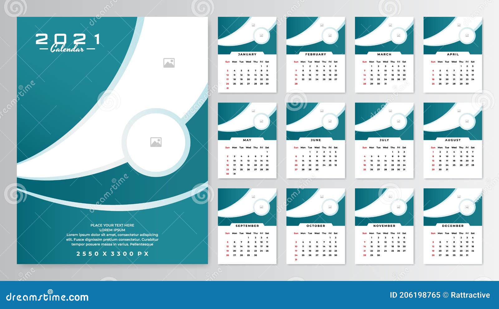 2021 Calendar Template Design in Modern Color Stock Vector ...