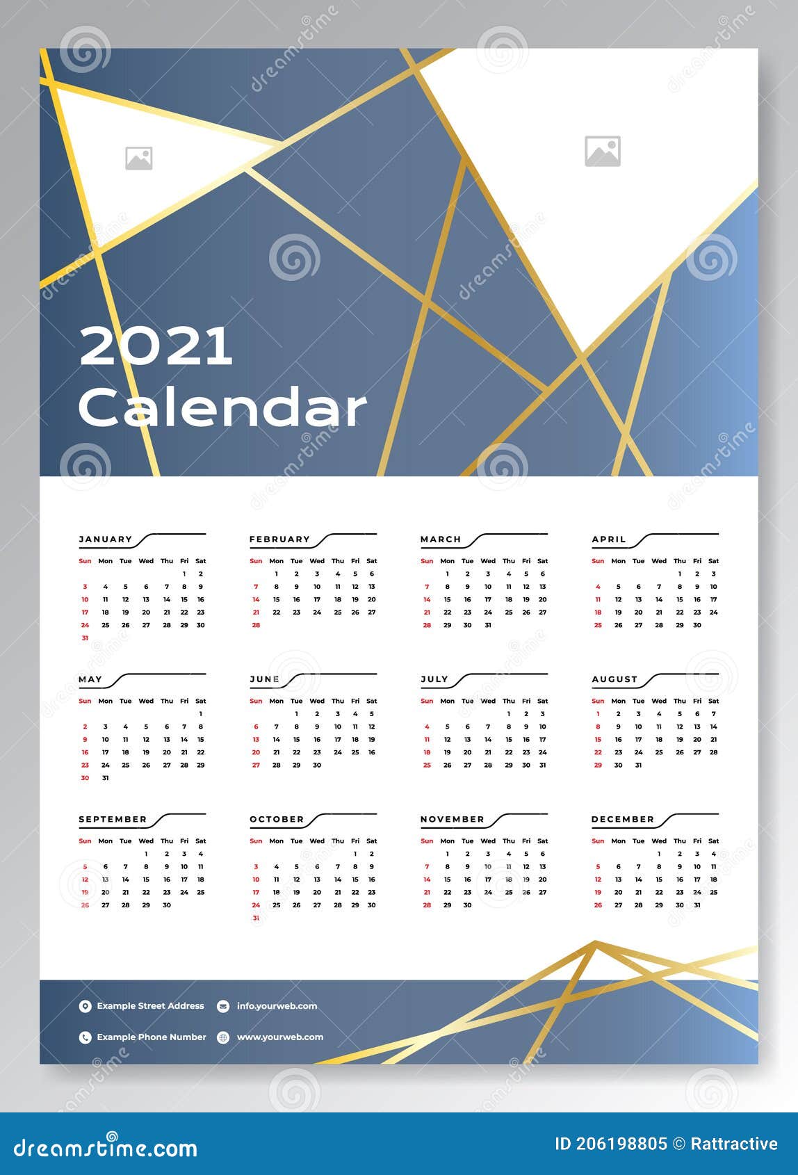 2021 Calendar Template Design in One Sheet Stock Vector - Illustration ...