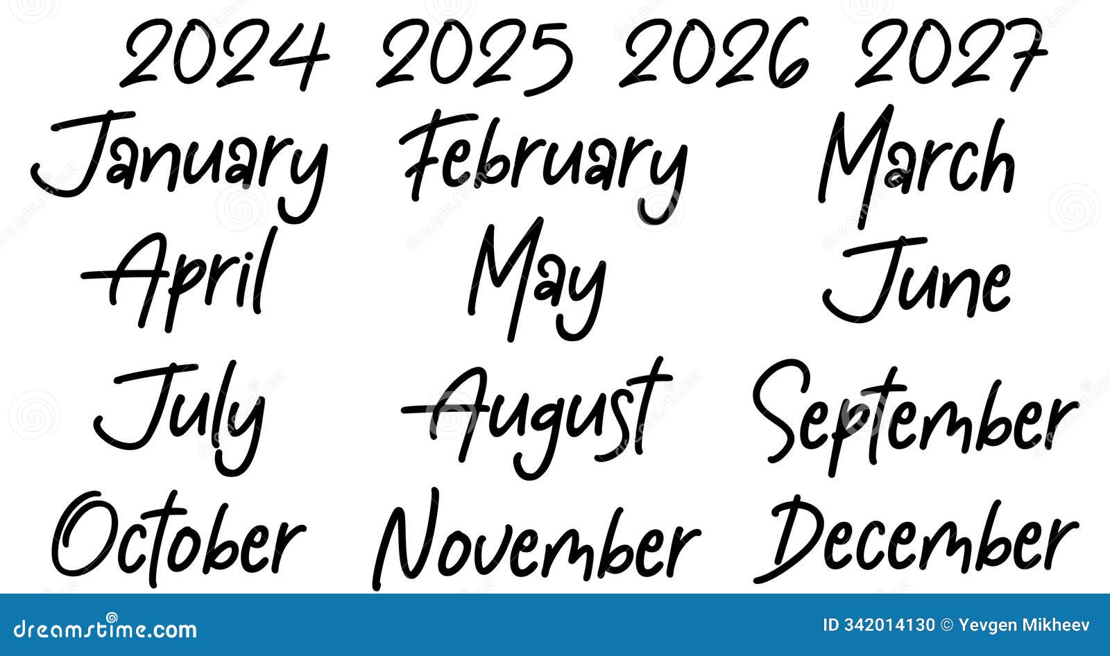 Months Names Line Cursive Calligraphy Set Calendar Continuous ... Months Names Line Cursive Calligraphy Set Calendar Continuous ...