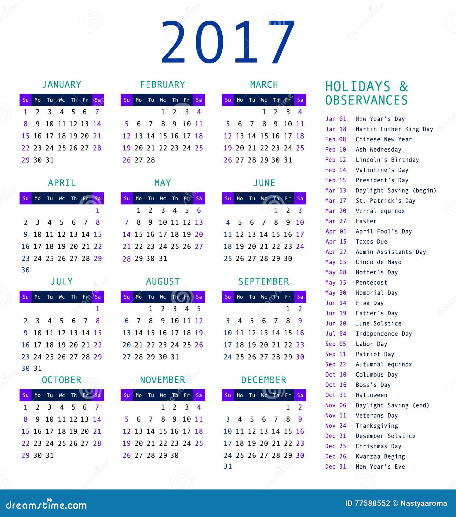 Calendar Template for 2017. Stock Illustration - Illustration of simple ...