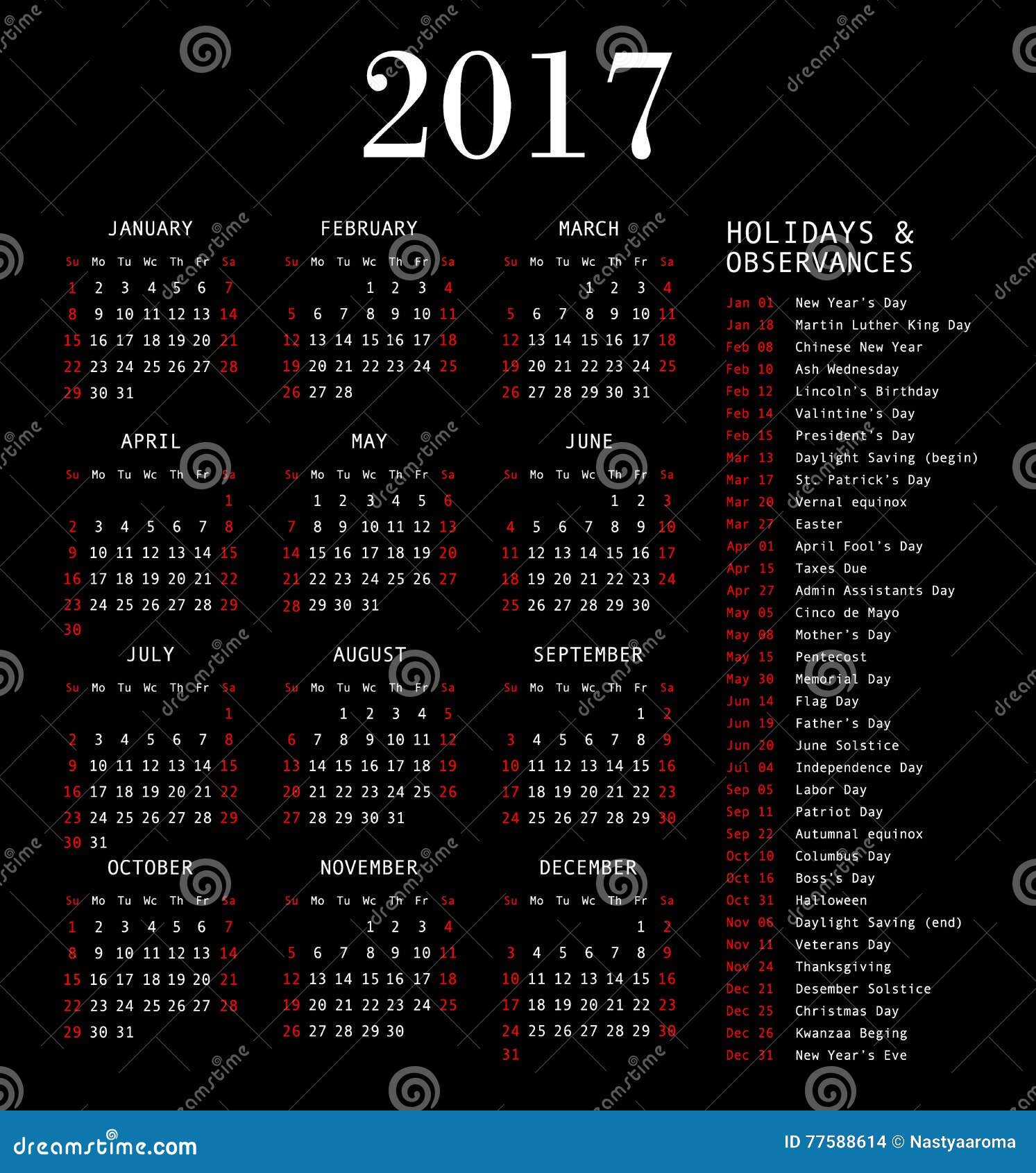 Calendar Template for 2017. Stock Illustration - Illustration of ...