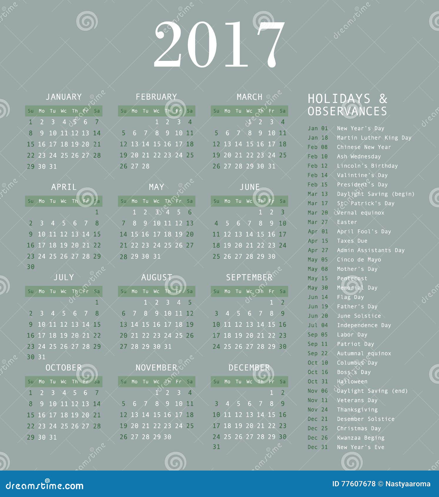 Calendar Template for 2017. Stock Illustration - Illustration of april ...