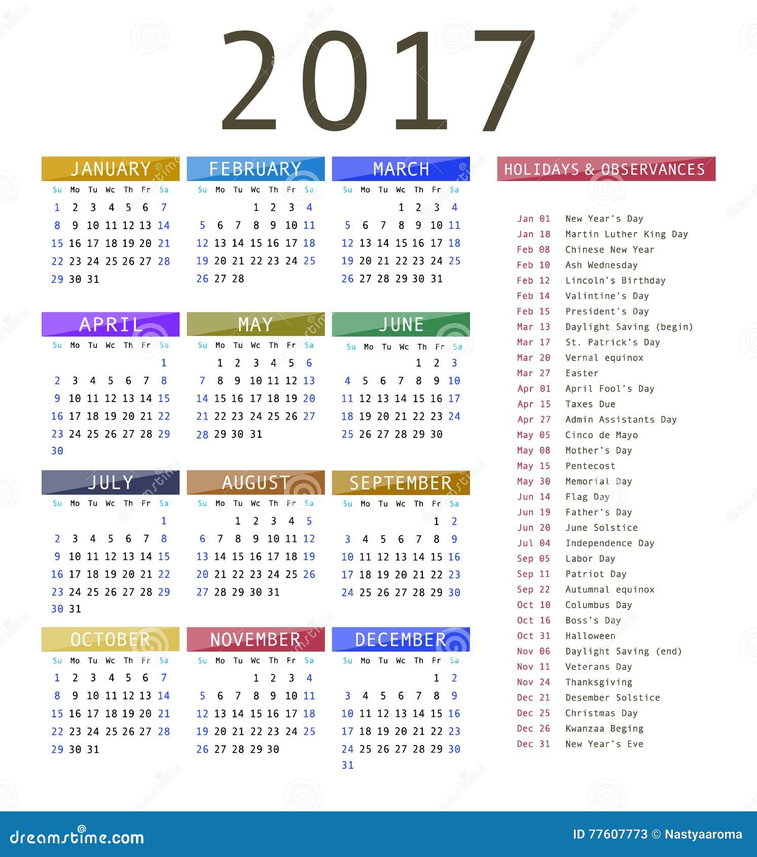 Calendar Template for 2017. Stock Illustration - Illustration of ...