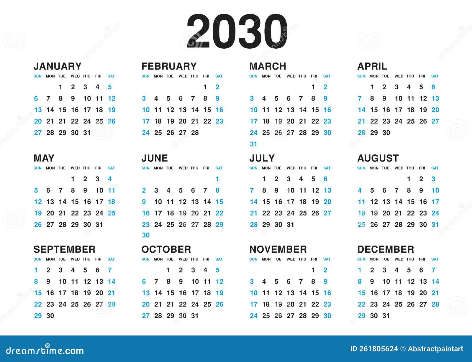 Calendar 2030 Template Vector, Simple Minimal Design, Planner 2030 Year ... Calendar 2030 Template Vector, Simple Minimal Design, Planner 2030 Year ...