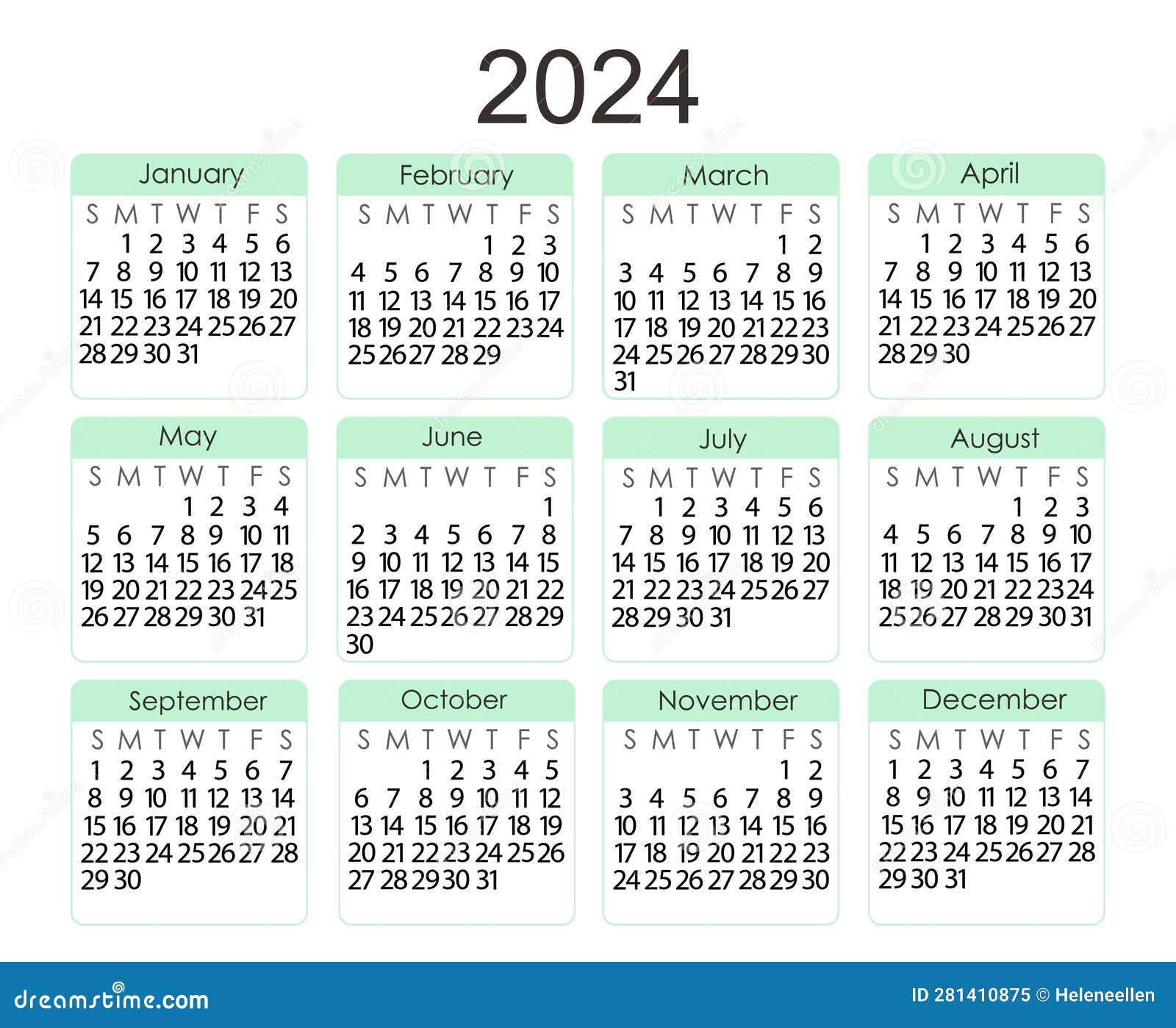 Calendar Template for the Year 2024 in Simple Minimalist Style ...
