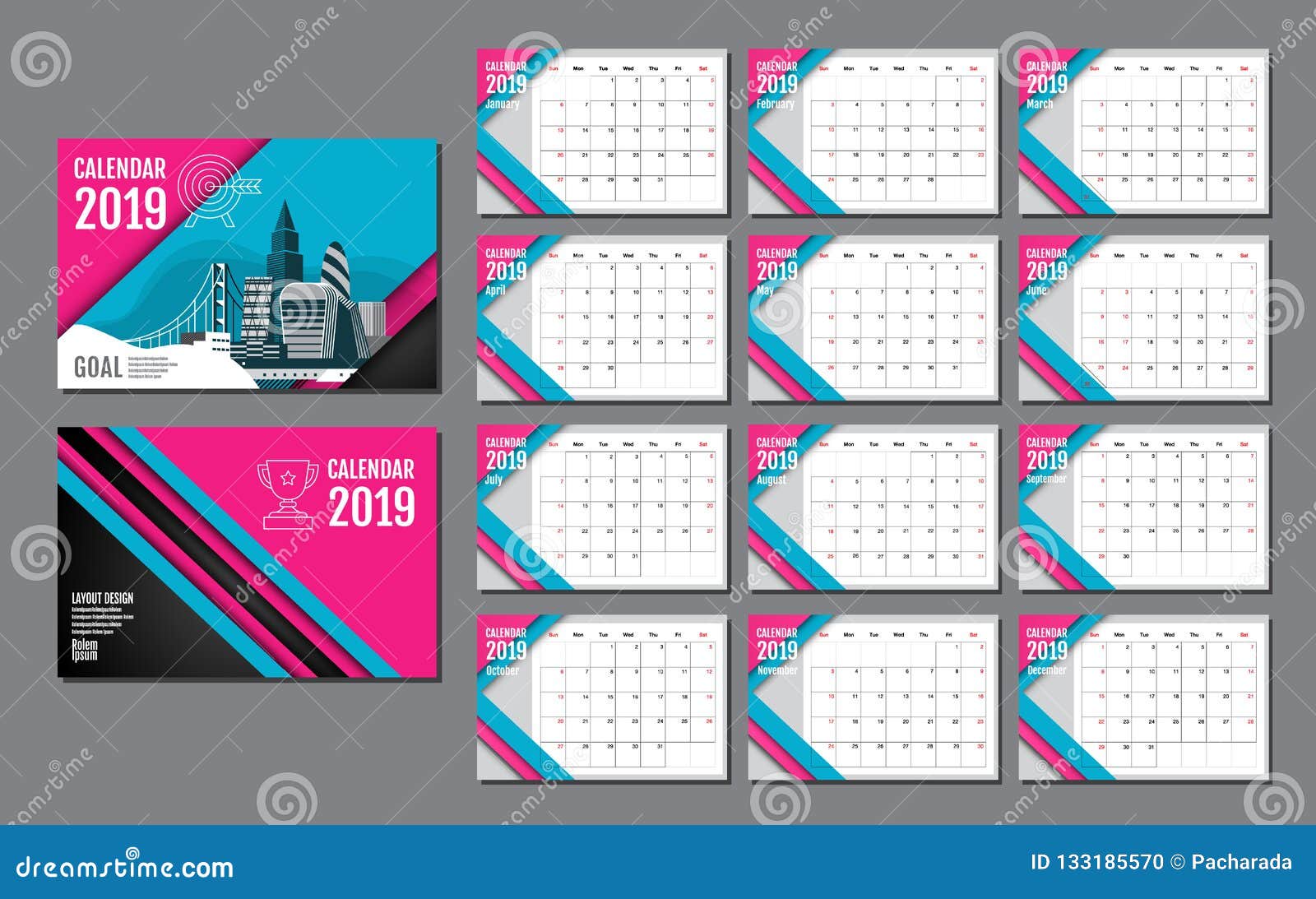 Calendar Template for 2019 Year. Vector Design Layout , Business ...