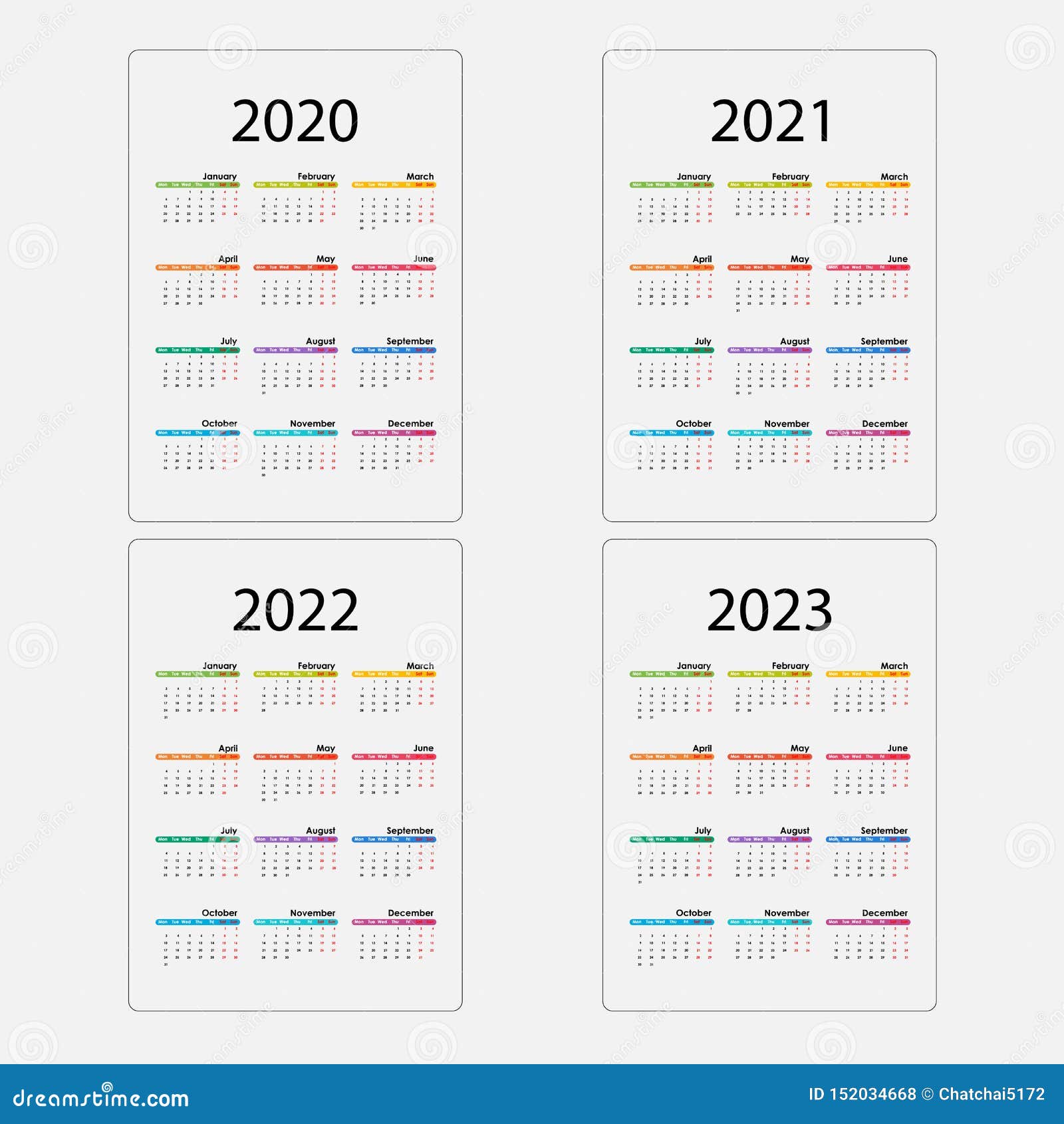 Calendar 2020, 2021,2022 and 2023 Calendar Template.Yearly Calendar ...