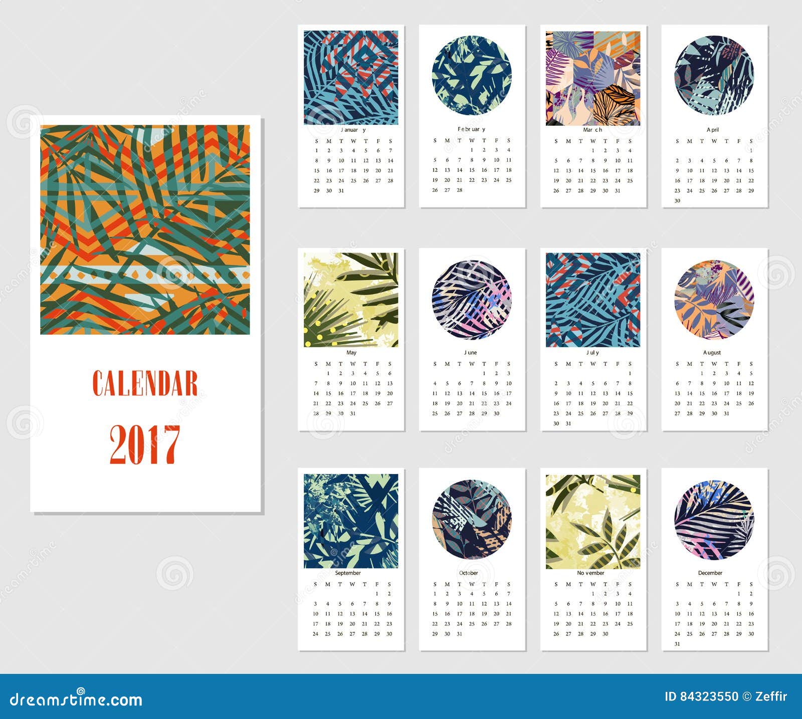 Calendar 2017. Templates with Creativetropical Textures Stock Vector ...