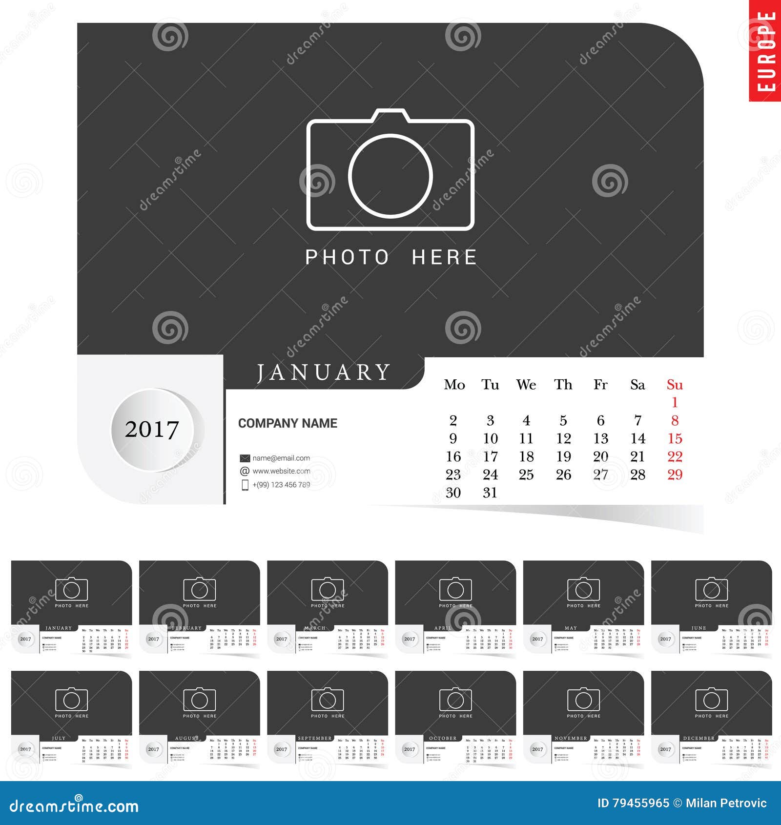 Calendar Templates 2017 for Europe Illustration Stock Vector ...
