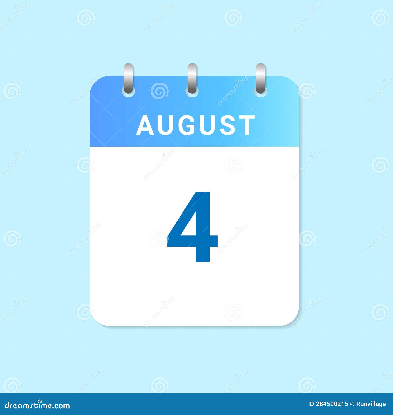 Daily Calendar 4th of August Month on White Paper Note Stock Vector ...