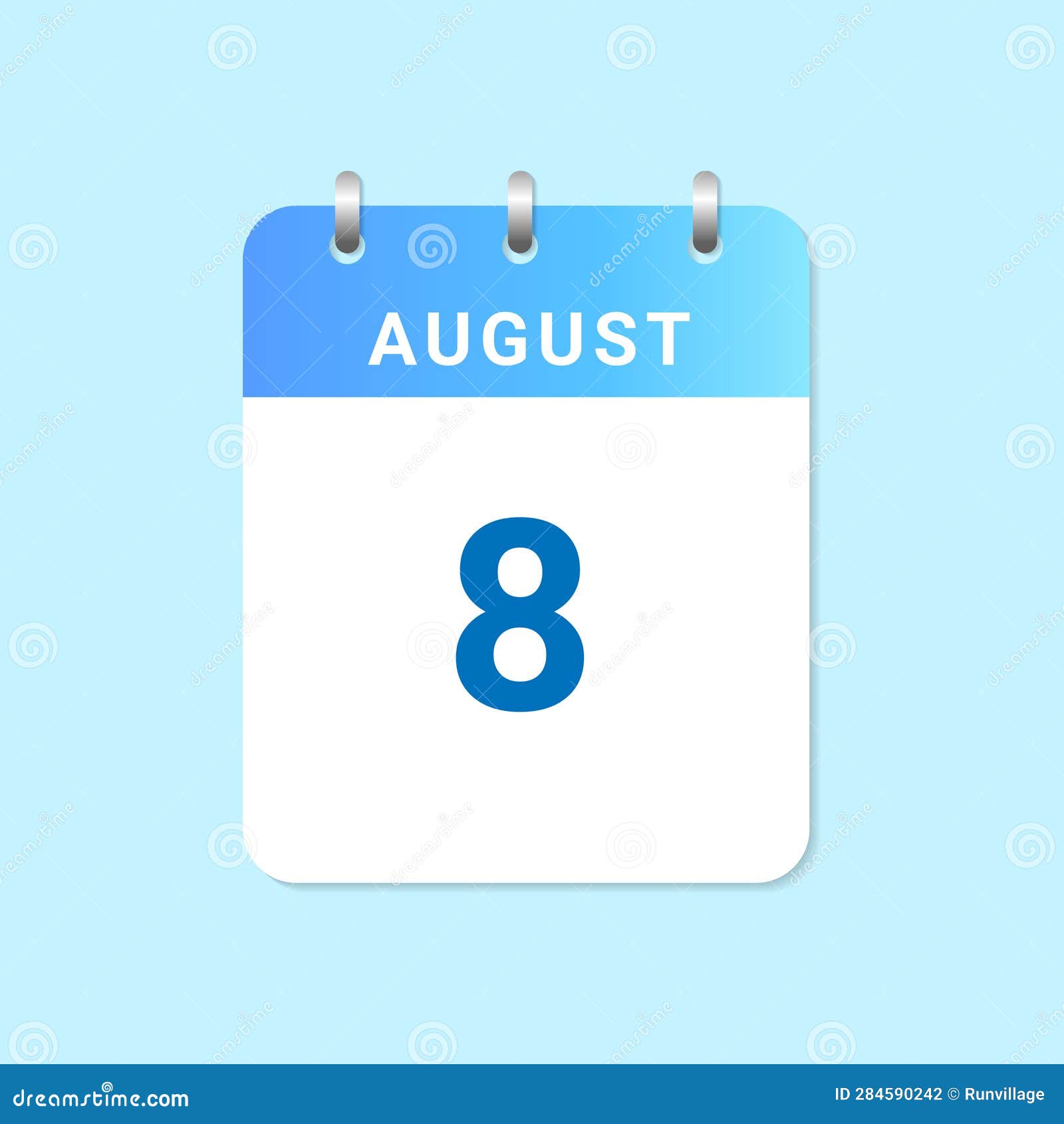 Daily Calendar 8th of August Month on White Paper Note Stock Vector ...