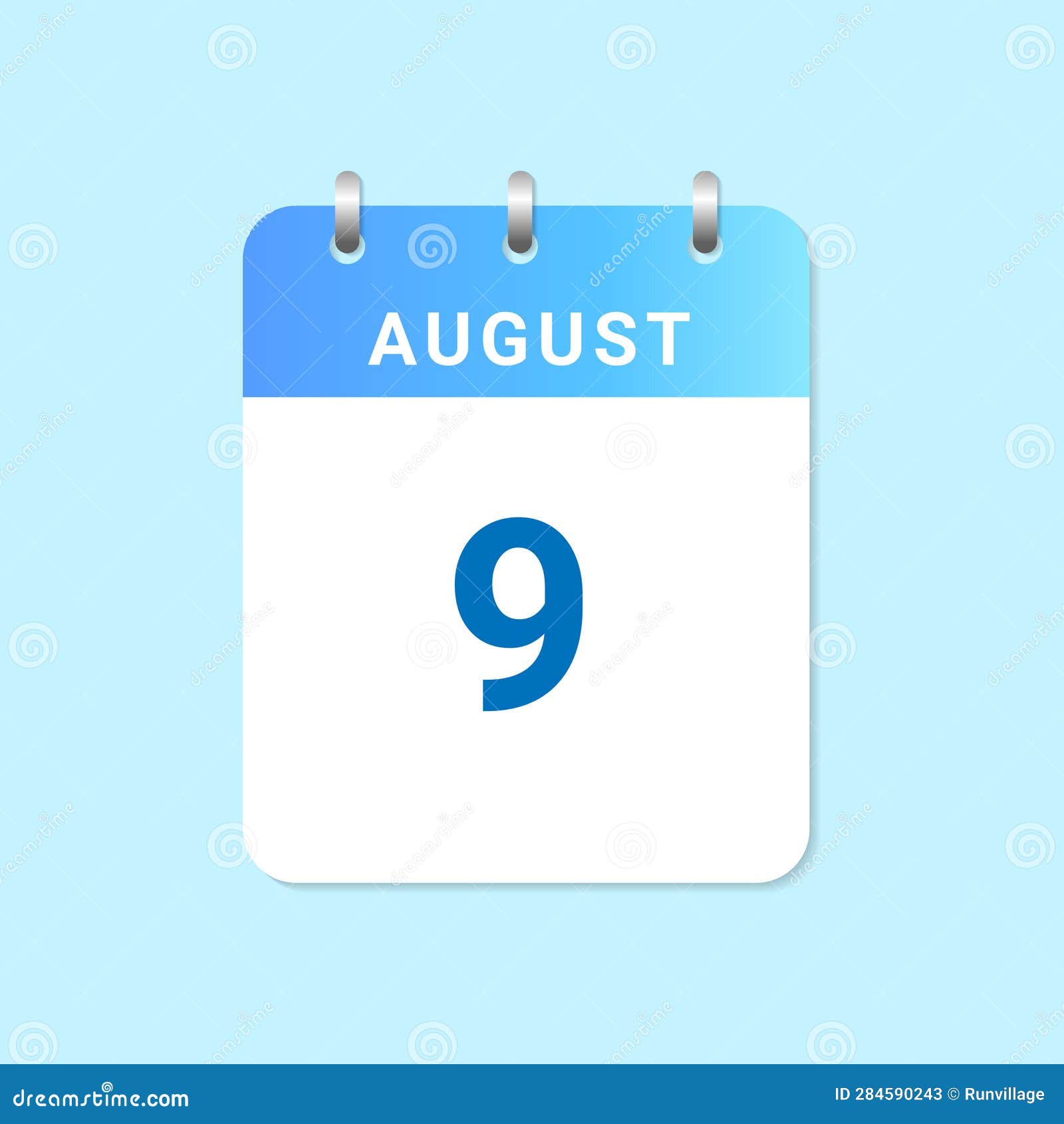 Daily Calendar 9th of August Month on White Paper Note Stock Vector ...