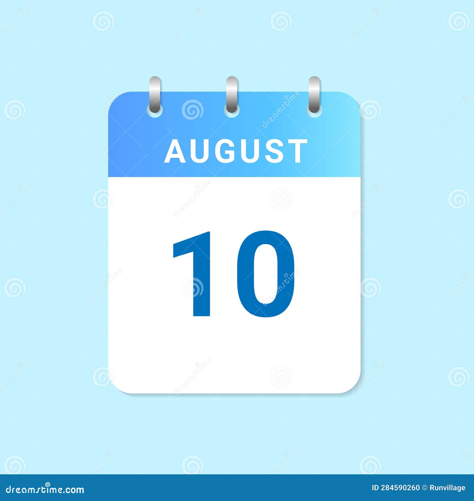 Daily Calendar 10th of August Month on White Paper Note Stock Vector ...