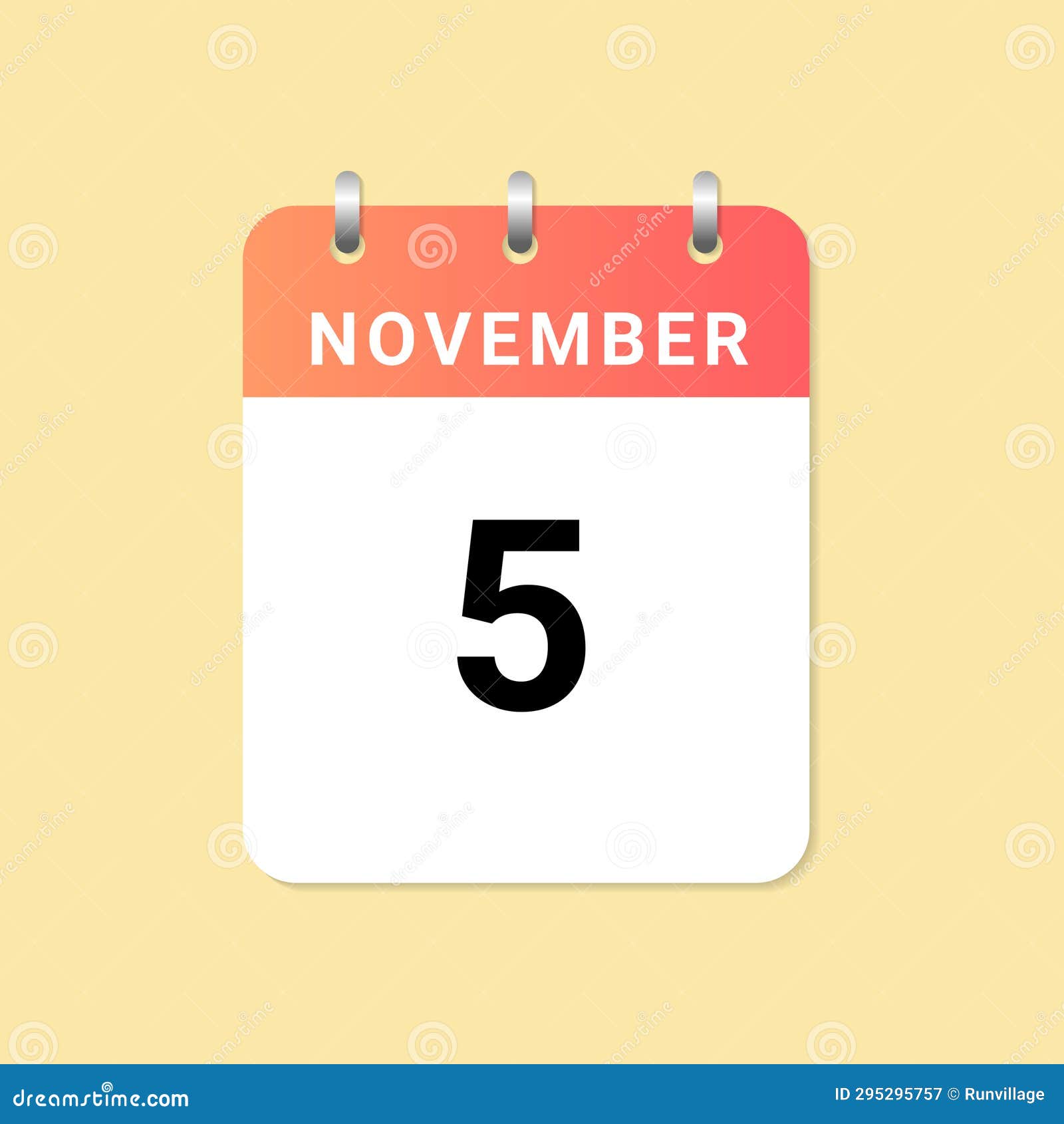 Daily Calendar 5th of November Month on White Paper Note Stock Vector ...