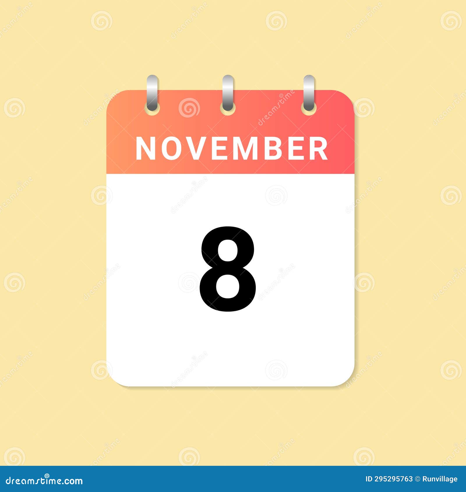 Daily Calendar 8th of November Month on White Paper Note Stock Vector ...