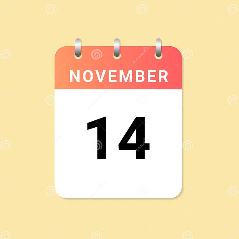 Daily Calendar 14th of November Month on White Paper Note Stock ...