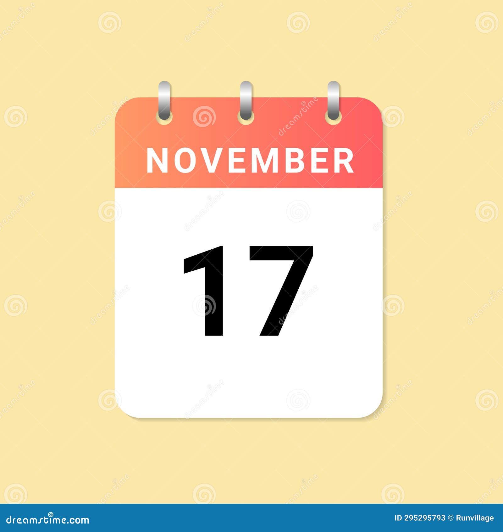 Daily Calendar 17th of November Month on White Paper Note Stock Vector ...