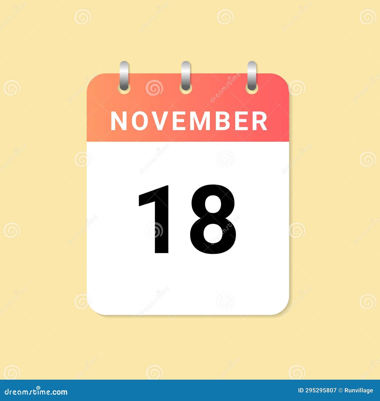 Daily Calendar 18th of November Month on White Paper Note Stock Vector ...