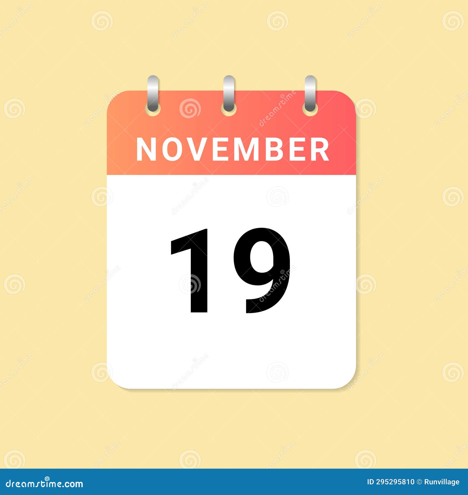 Daily Calendar 19th of November Month on White Paper Note Stock Vector ...