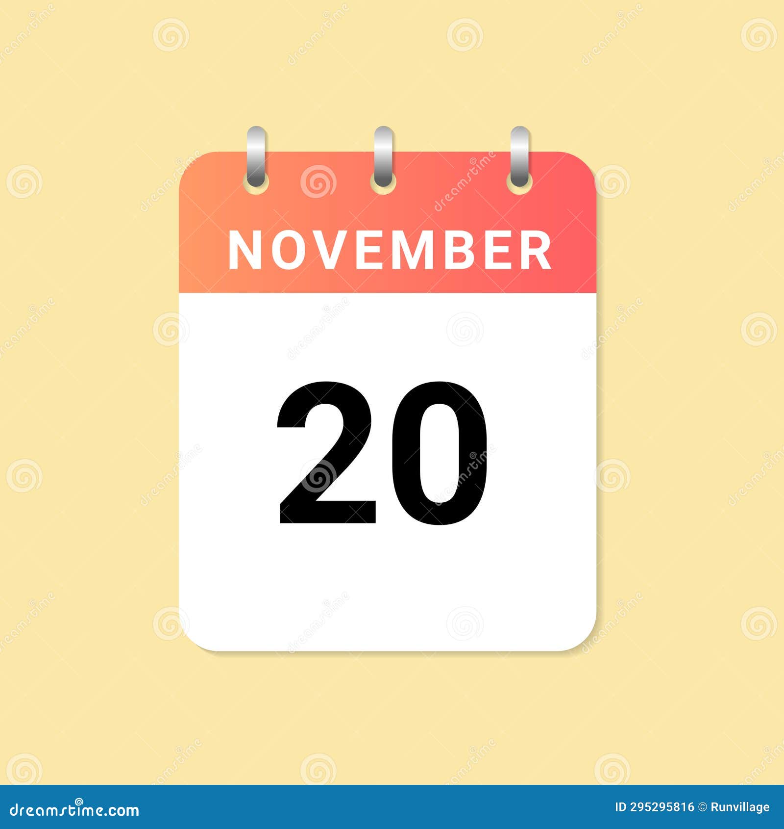 Daily Calendar 20th of November Month on White Paper Note Stock Vector ...