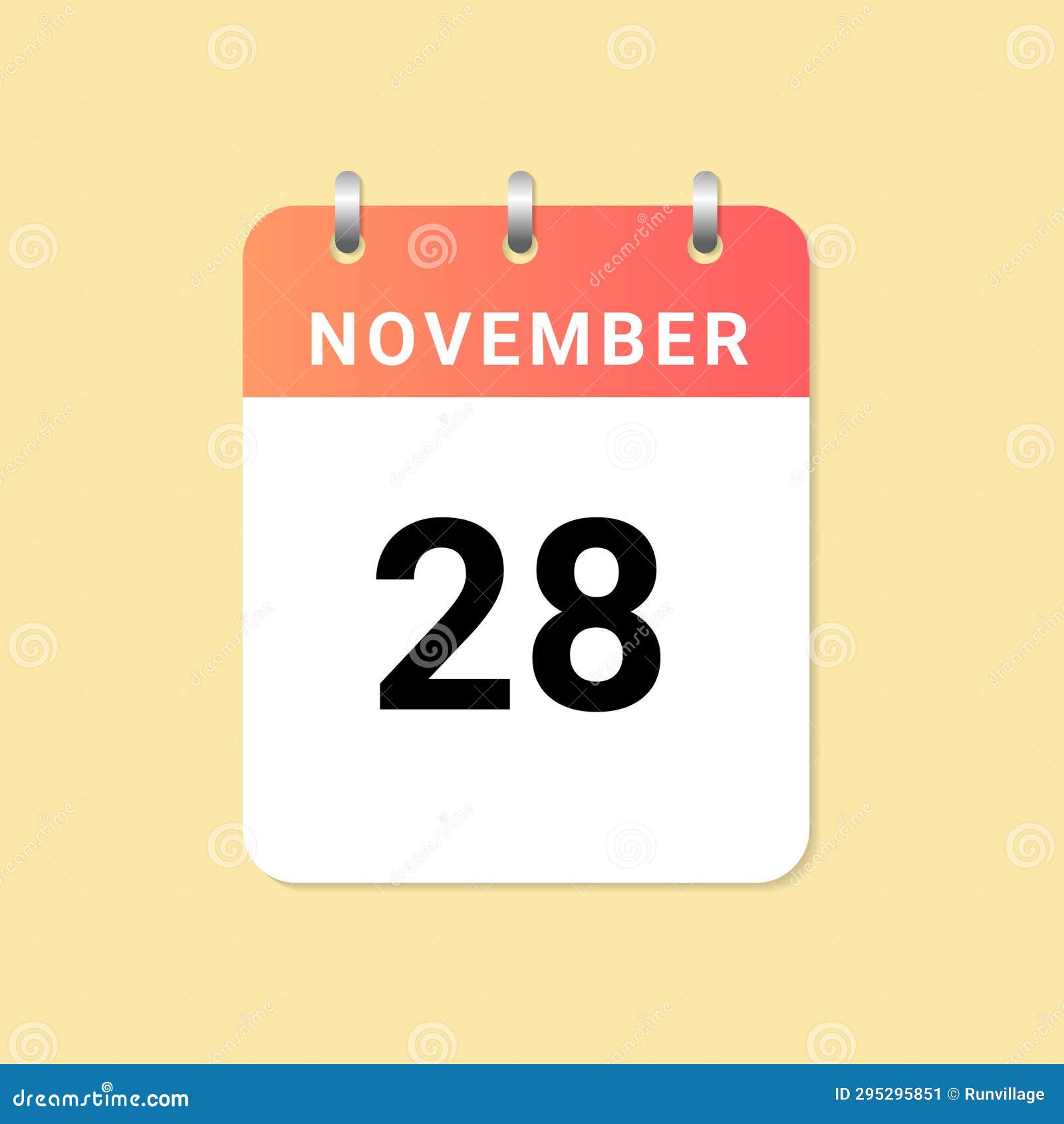 Daily Calendar 28th of November Month on White Paper Note Stock Vector ...