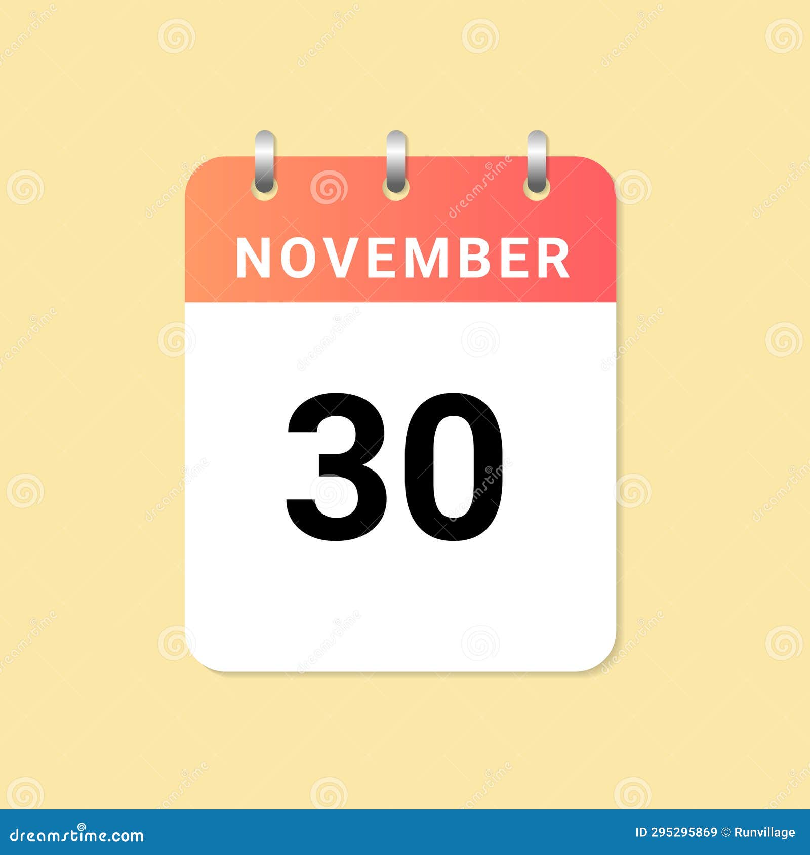 Daily Calendar 30th of November Month on White Paper Note Stock Vector ...