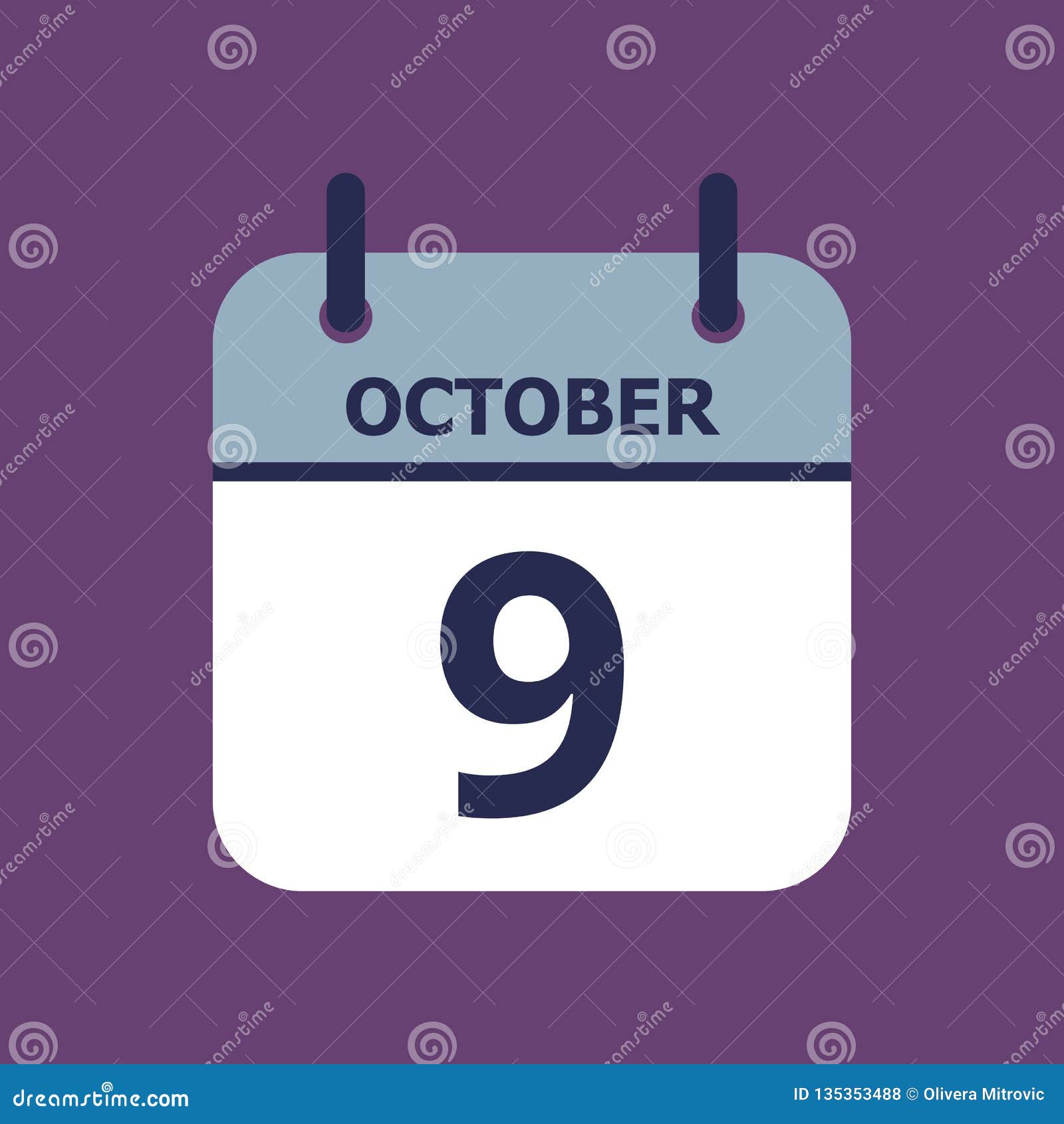 Calendar 9th of October stock vector. Illustration of element - 135353488