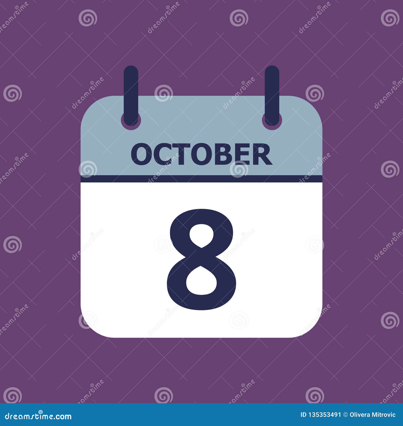 Calendar 8th of October stock vector. Illustration of icon - 135353491