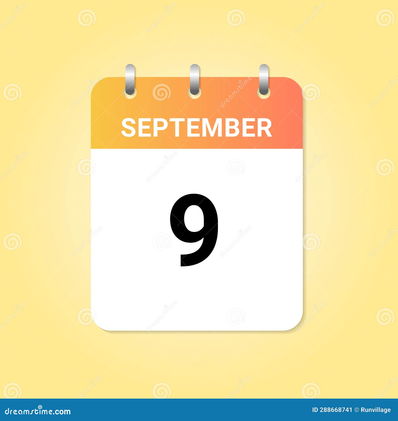 Daily Calendar 9th of September Month on White Paper Note Stock Vector ...
