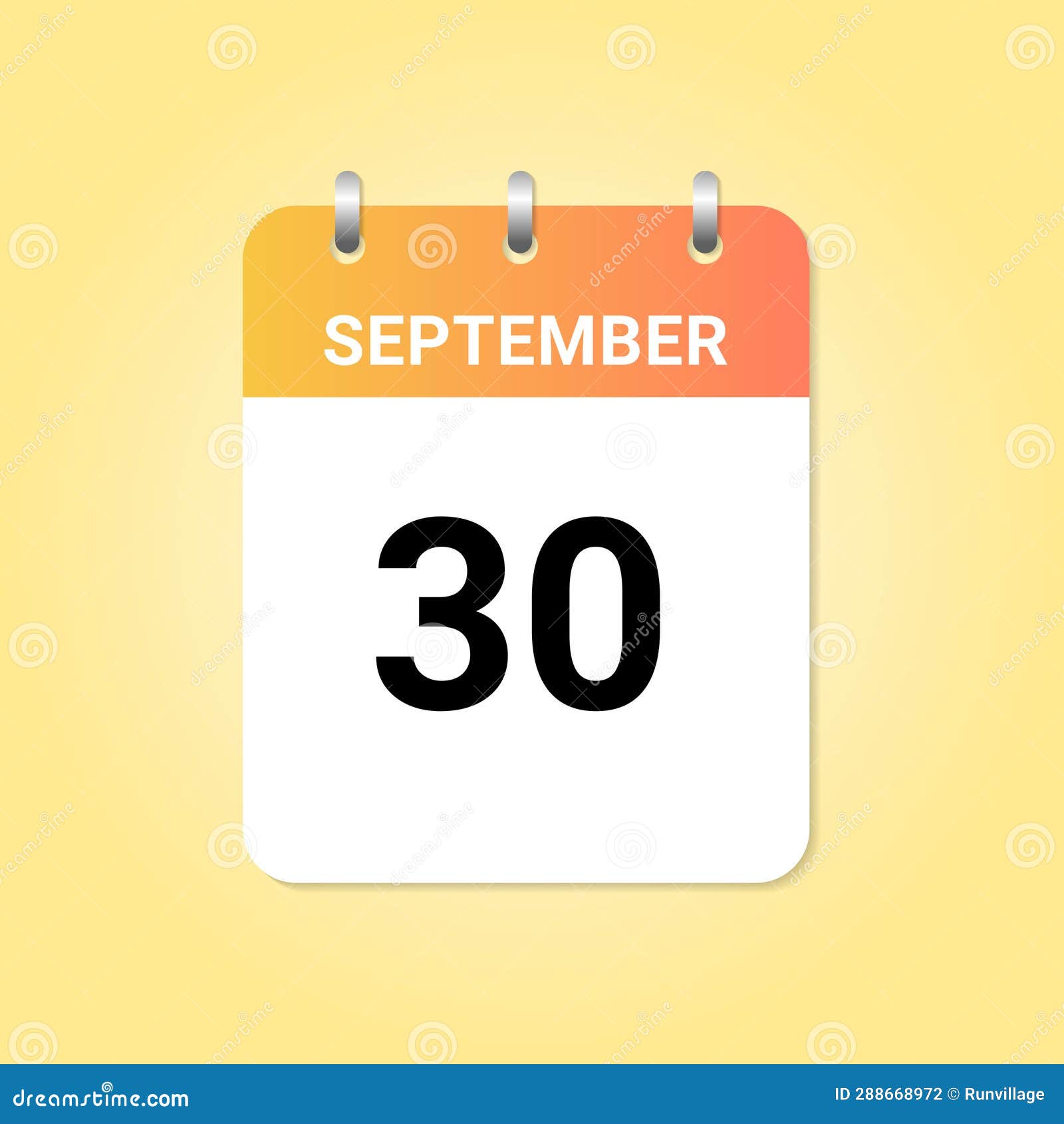 Daily Calendar 30th of September Month on White Paper Note Stock ...