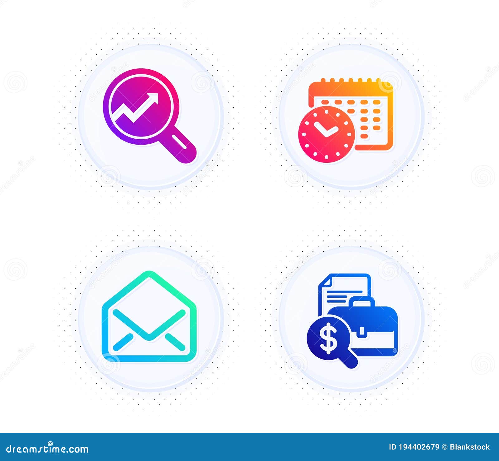 Calendar Time, Mail and Analytics Icons Set. Accounting Report Sign ...