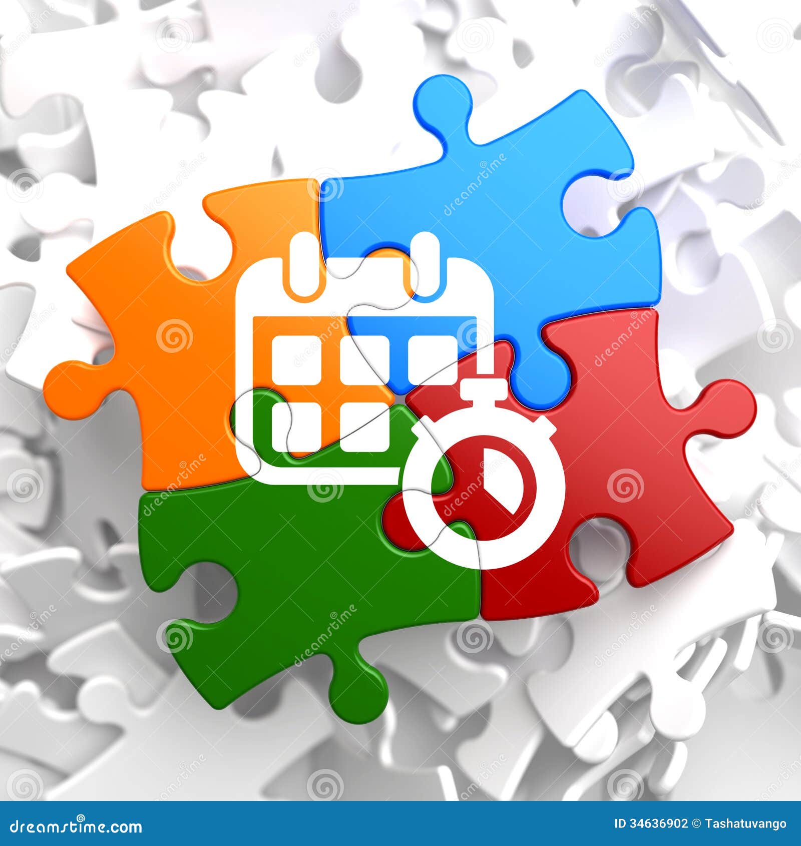 Calendar with Timer Icon on Multicolor Puzzle. Stock Illustration ...