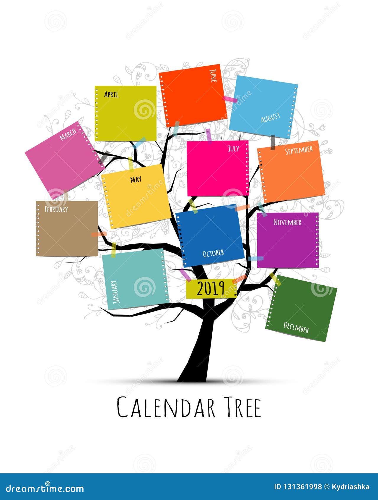 Calendar tree 2019 design stock vector. Illustration of horoscope ...